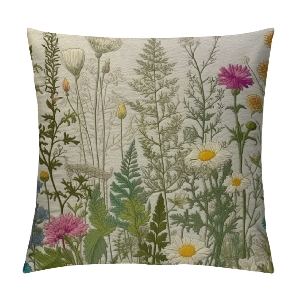 JEUXUS Spring Flower Pillow Covers , Sage Green Leaves Floral Throw ...