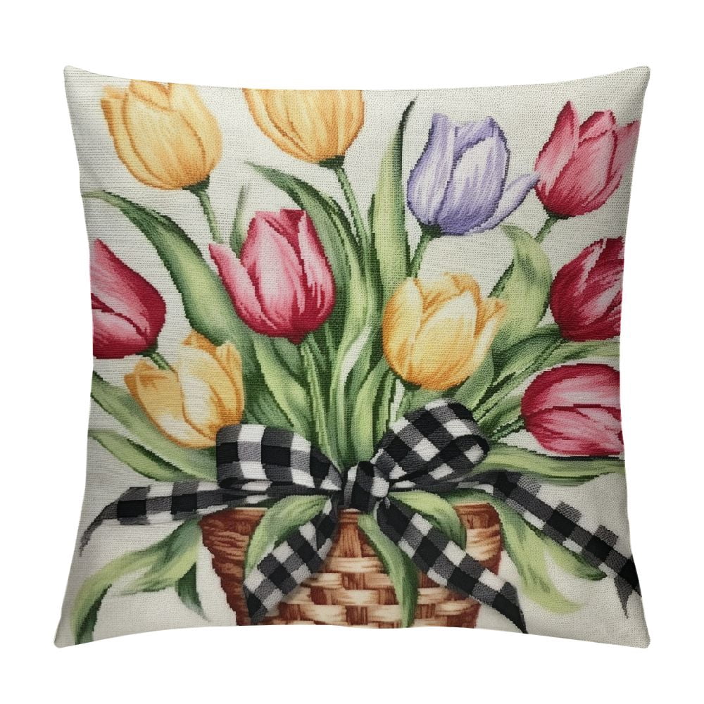 RUIYC Spring Flowers Tulip Home Sweet Home Throw Pillow Covers, Buffalo ...