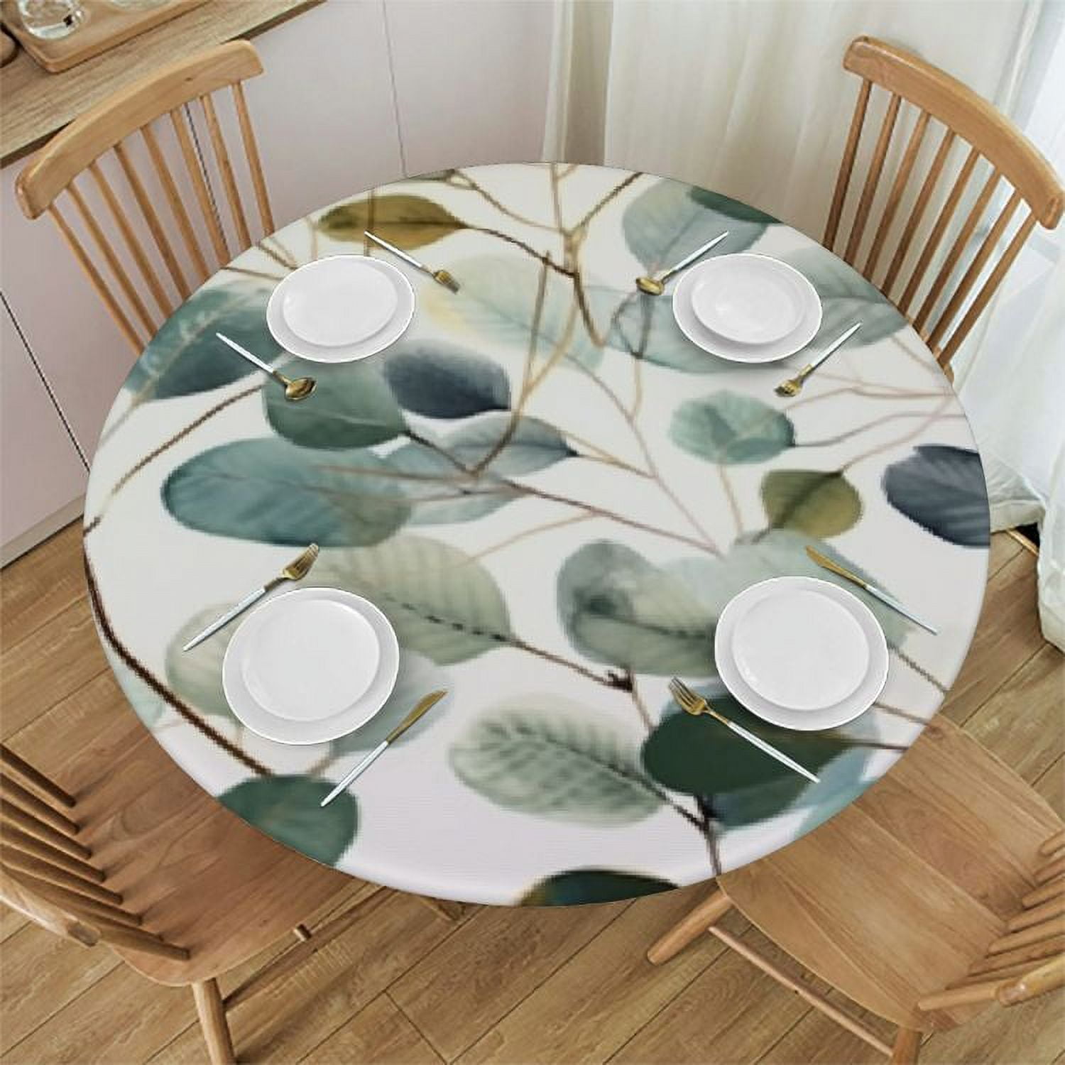 JEUXUS Spring Leaves Flower Eucalyptus Leaves Green Round Tablecloth ...