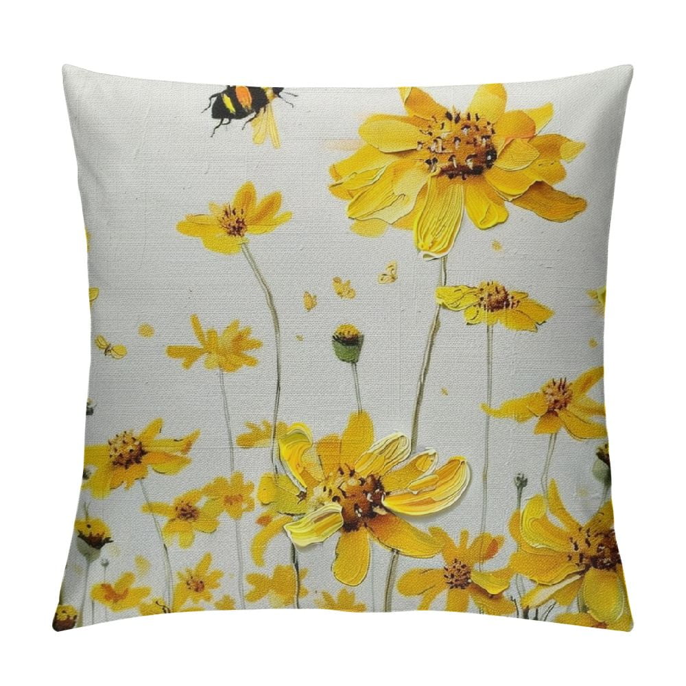 JEUXUS Spring Pillow Cover Daisy Bee Butterfly Spring Decor Farmhouse ...