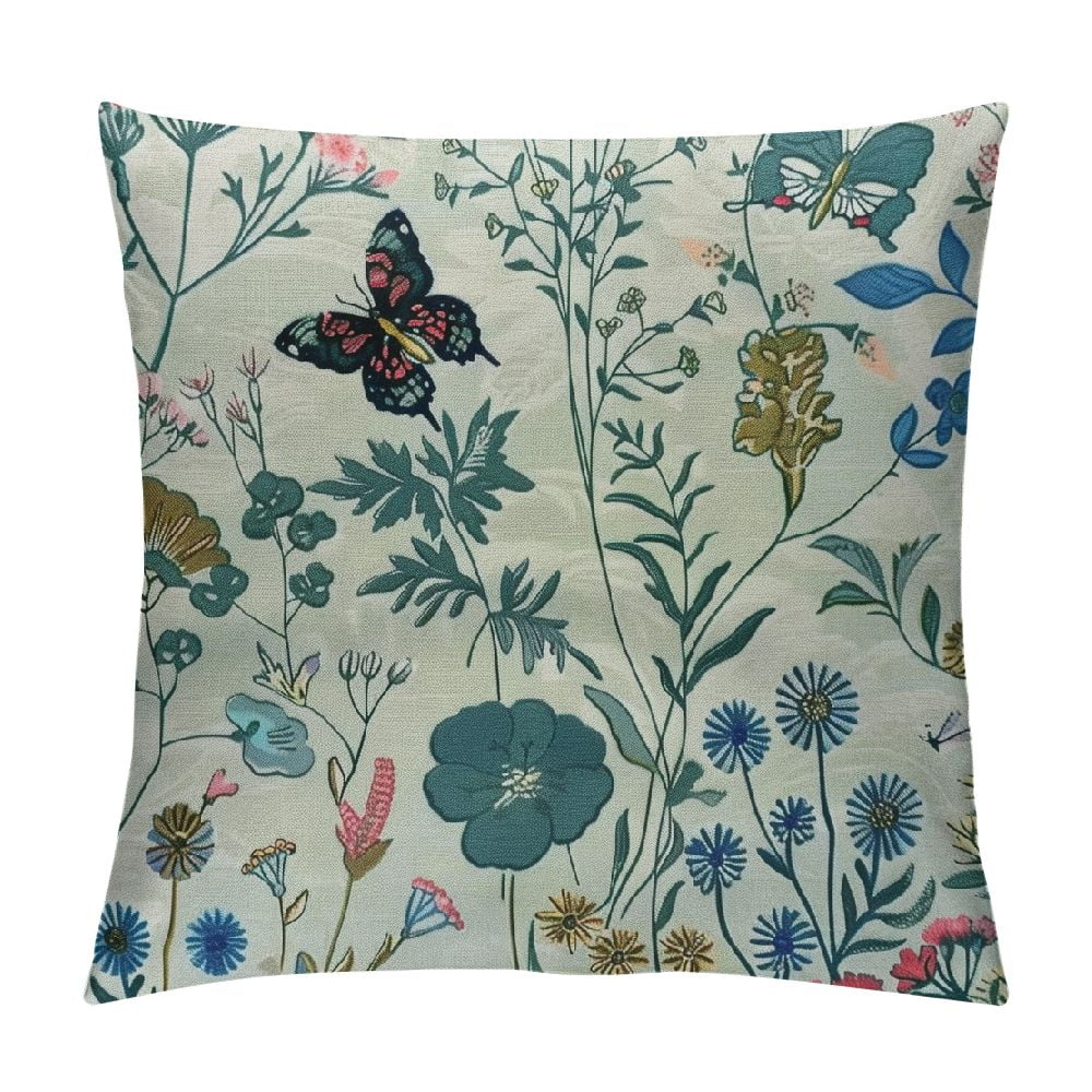 RUIYC Spring Pillow Covers Blue Teal Plant Throw Pillows Case, Floral ...