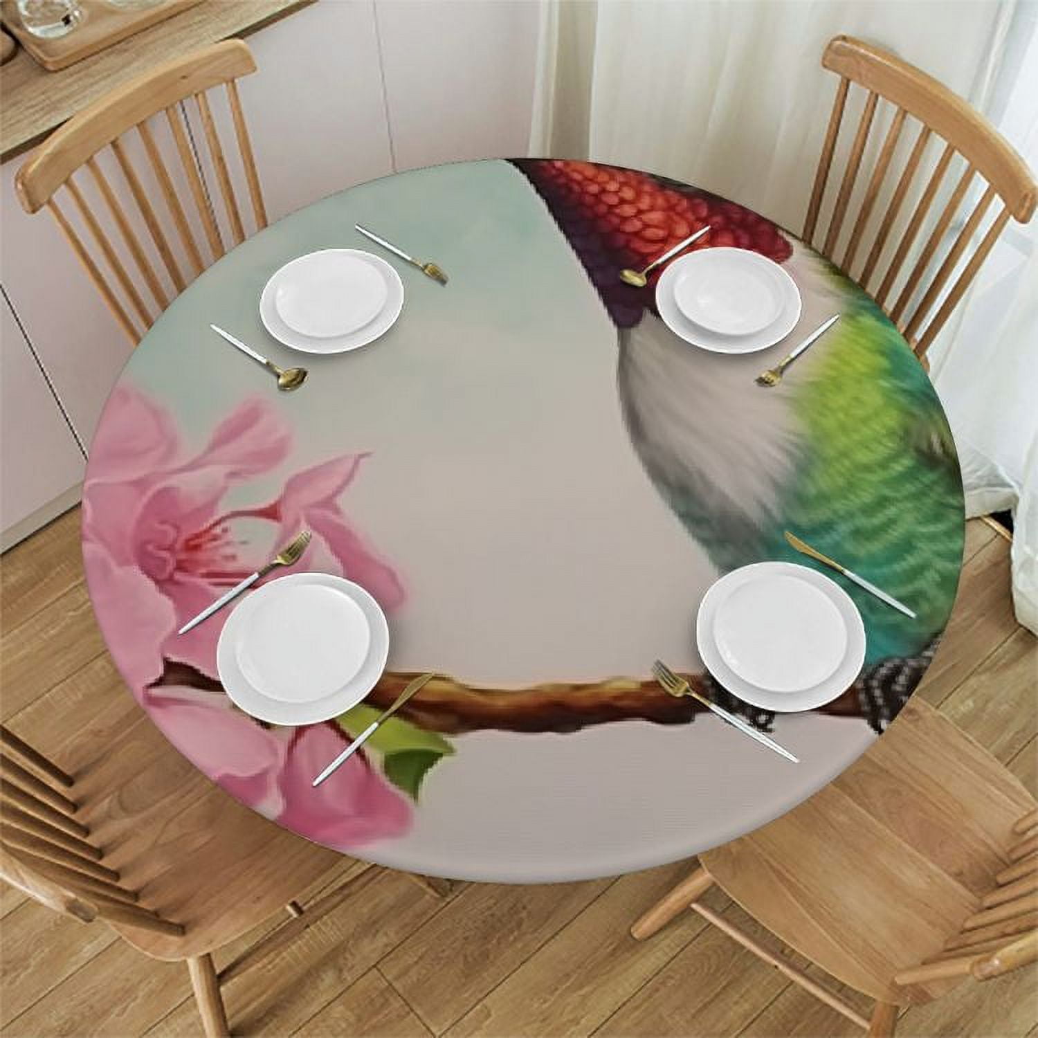 JEUXUS Spring Pink Floral Round Tablecloth Waterproof Fabric Table ...