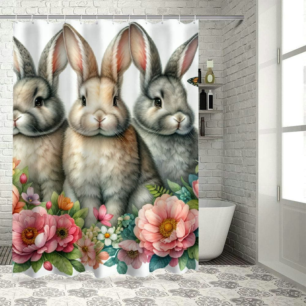 JEUXUS Spring Softies Bunnies Shower Curtain Multiple Sizes White ...