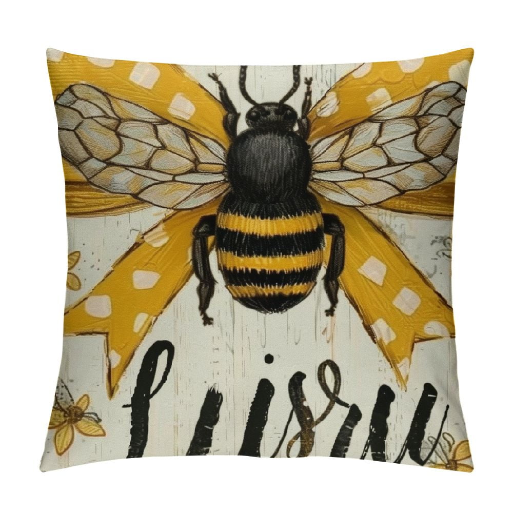 JEUXUS Spring Summer Bumble Bee Sunflower Decorative Throw Pillow ...