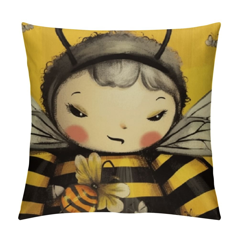 JEUXUS Spring Summer Bumble Bee Sunflower Decorative Throw Pillow ...