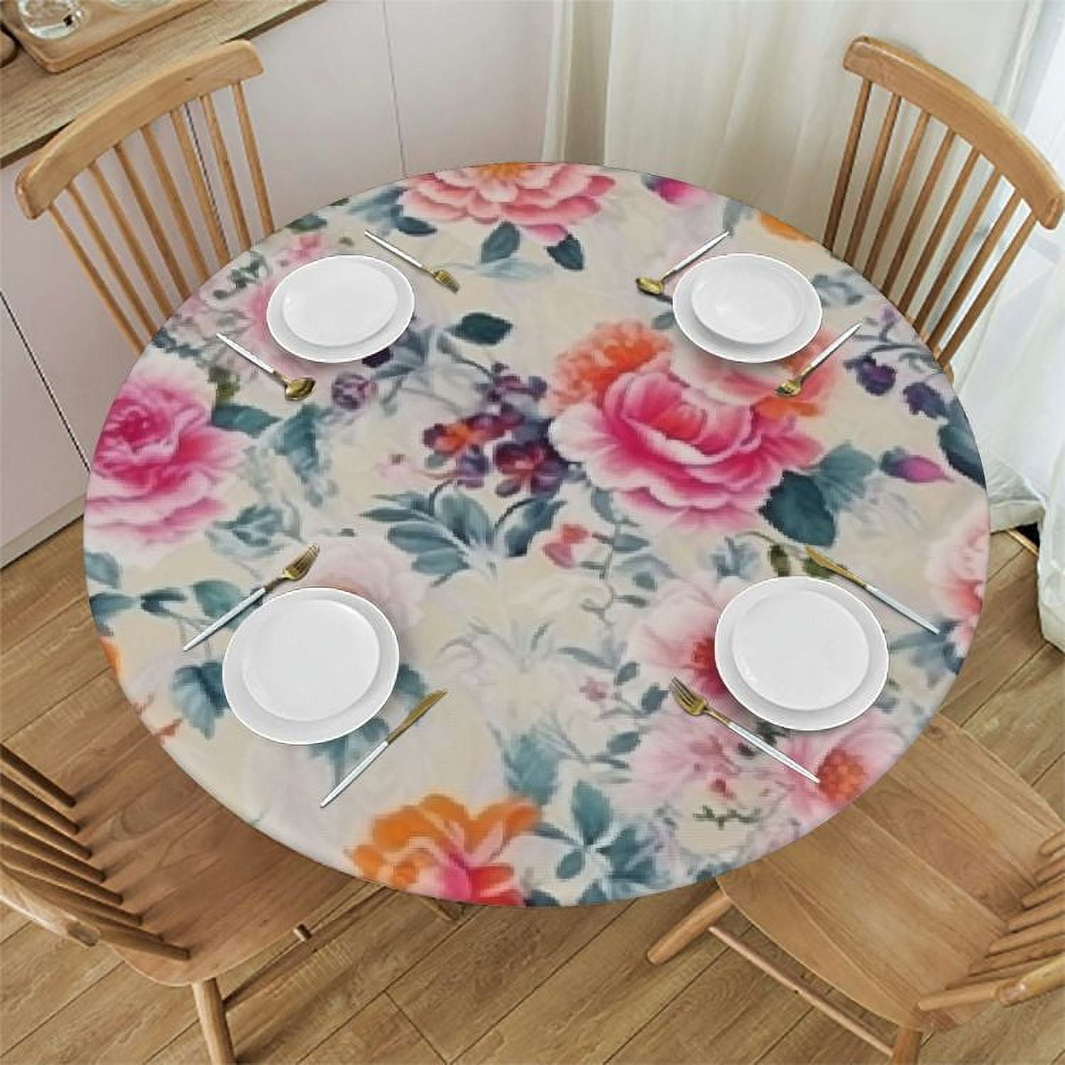 JEUXUS Spring Summer Floral Leaf Round Table cover Vintage Flower Table ...