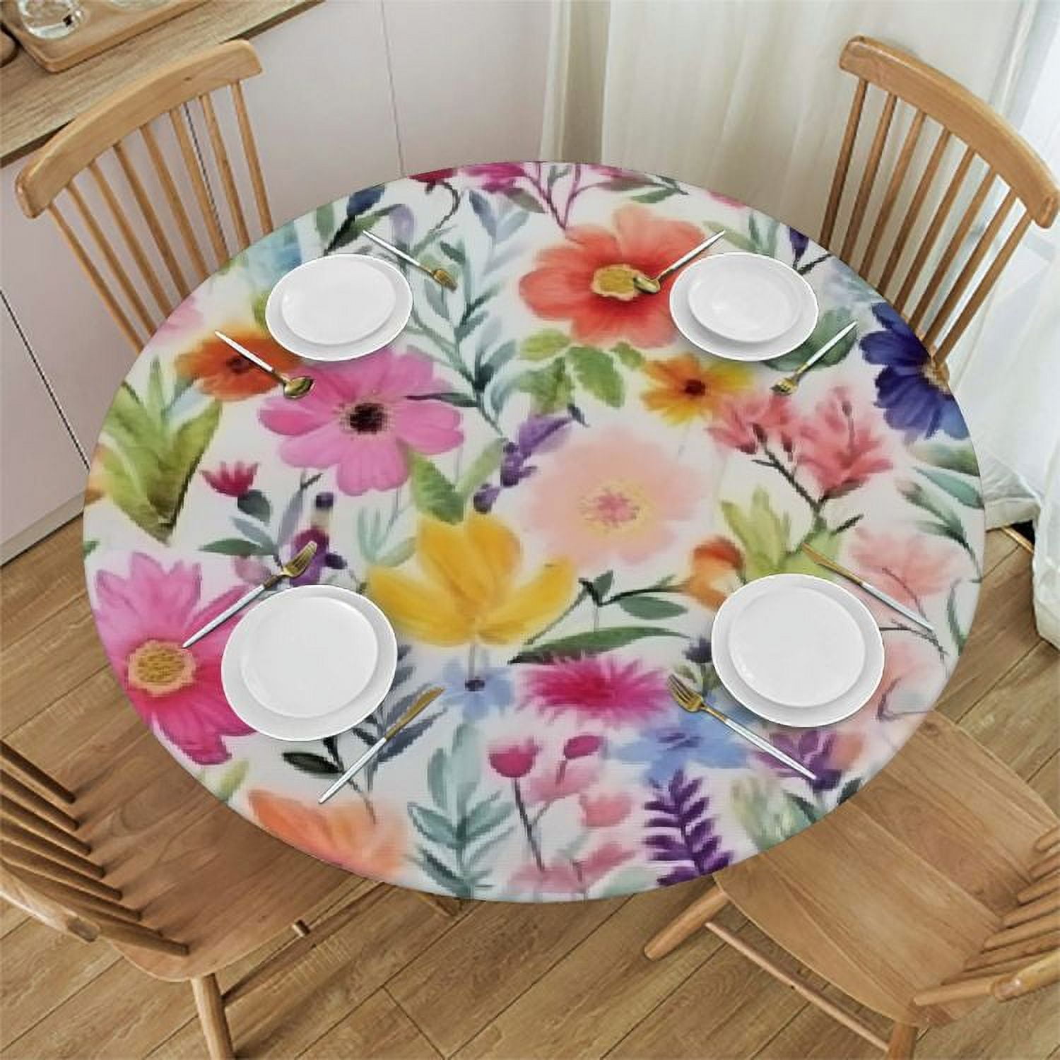 JEUXUS Spring Summer Floral Round Table cover Flower Table Clothes ...