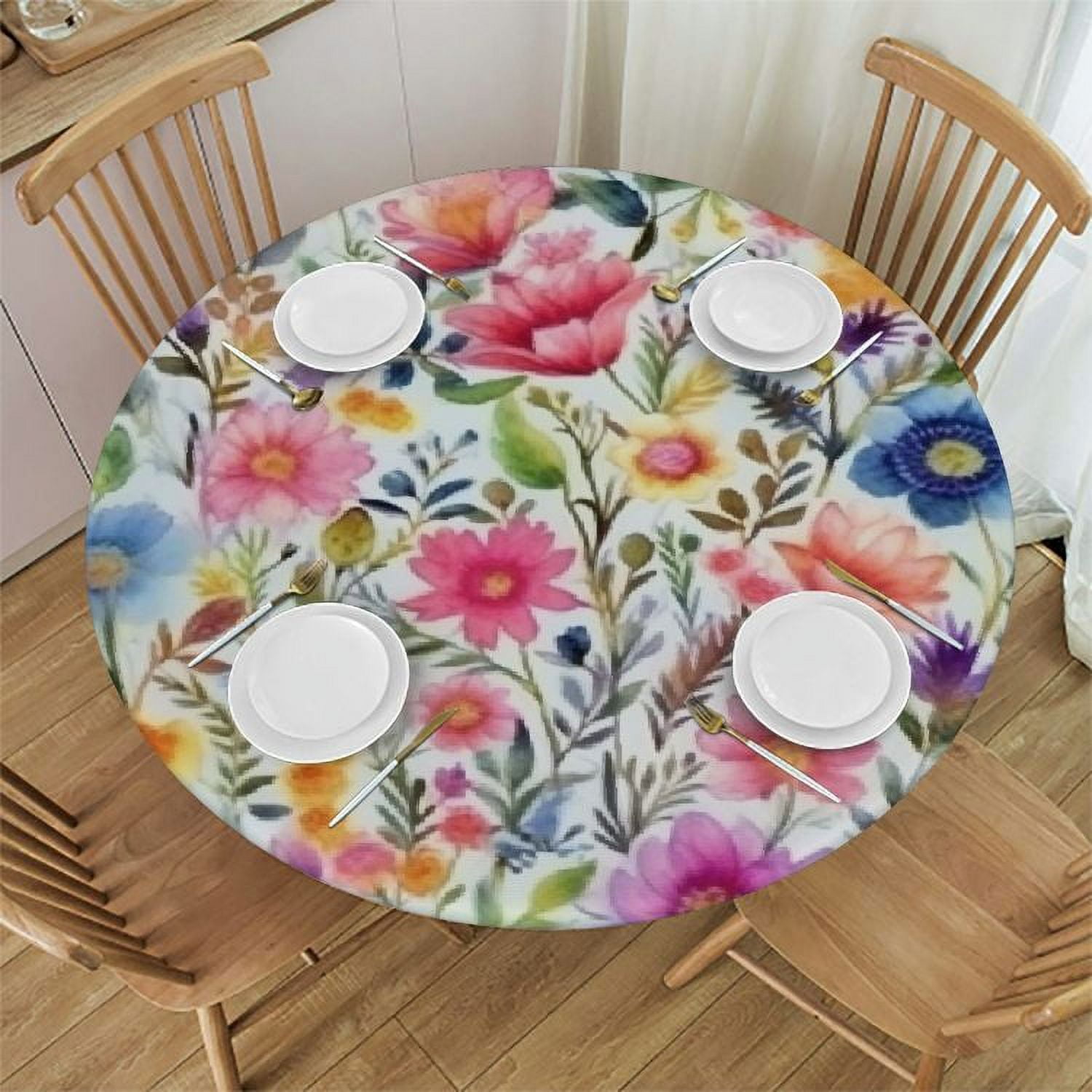 JEUXUS Spring Summer Floral Round Table cover Flower Table Clothes ...