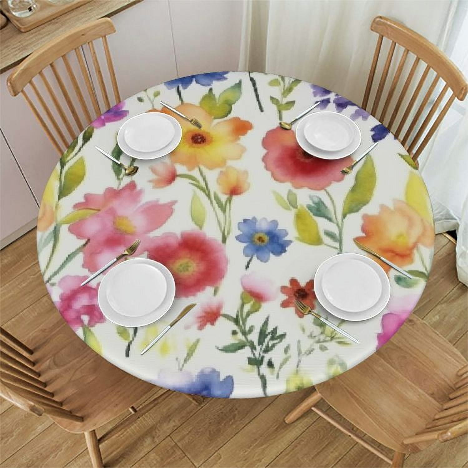 JEUXUS Spring Summer Floral Round Tablecloth 60 Inch Flower Table ...