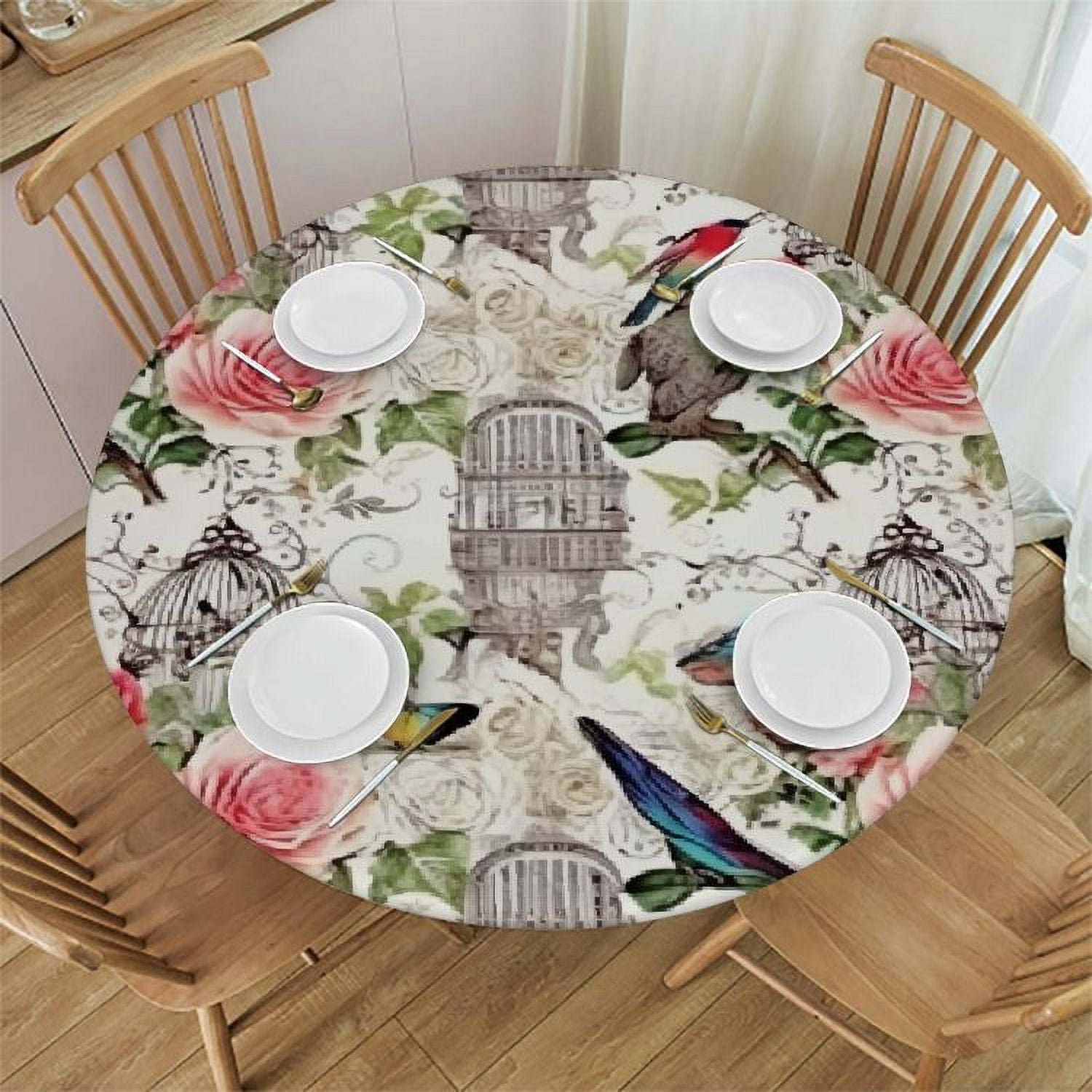 JEUXUS Spring Summer Floral Round Tablecloth 60 Inch Vintage Flower ...