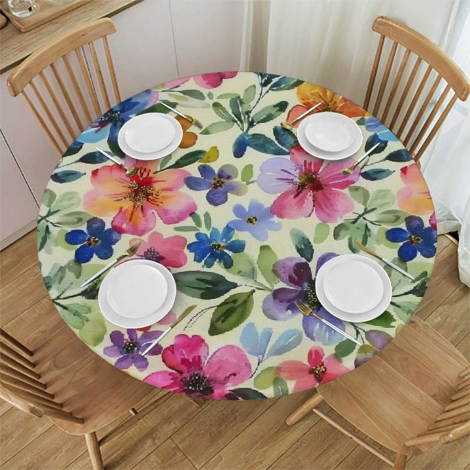 JEUXUS Spring Summer Floral Round Tablecloth Flower Table Clothes ...