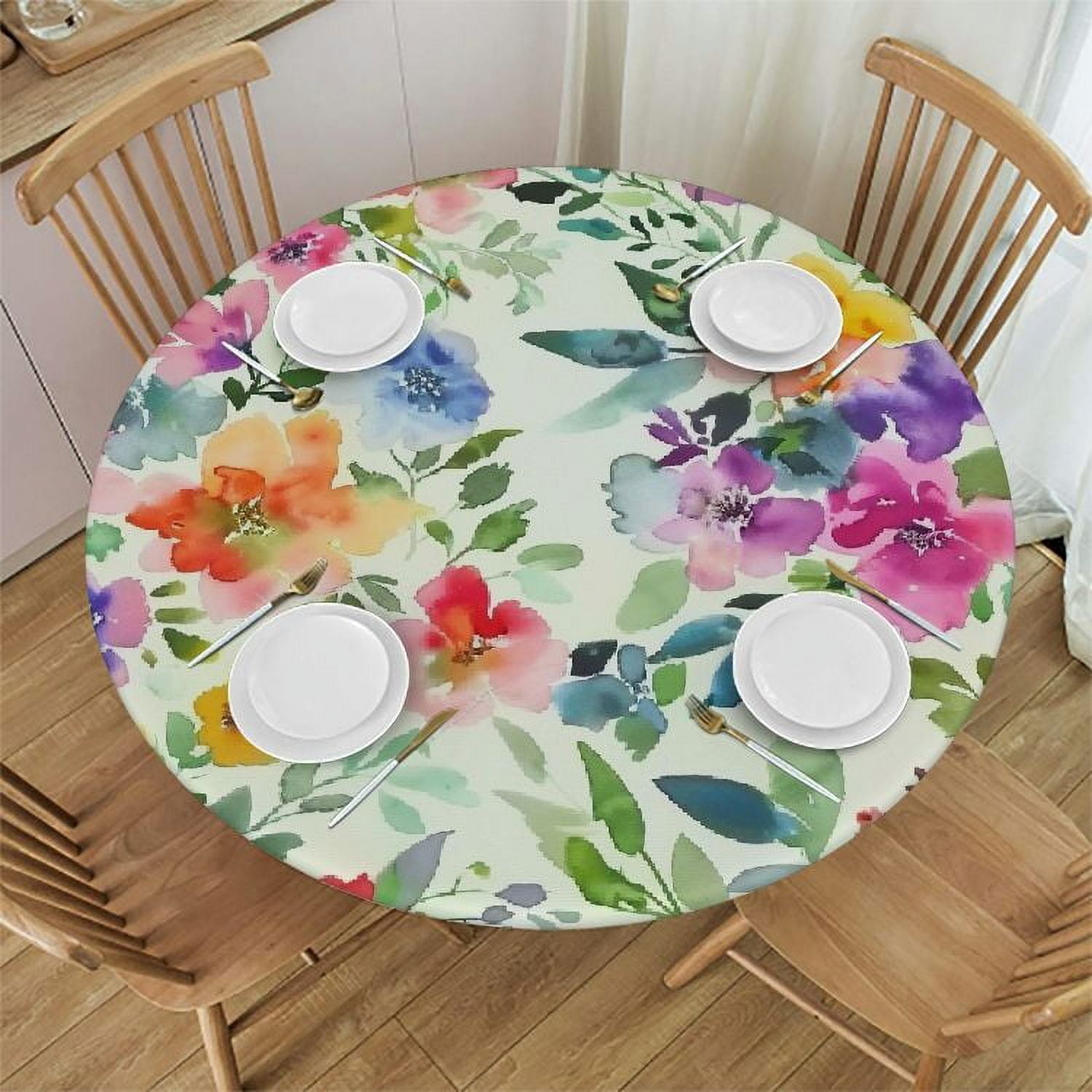 JEUXUS Spring Summer Floral Round Tablecloth Flower Table Clothes ...