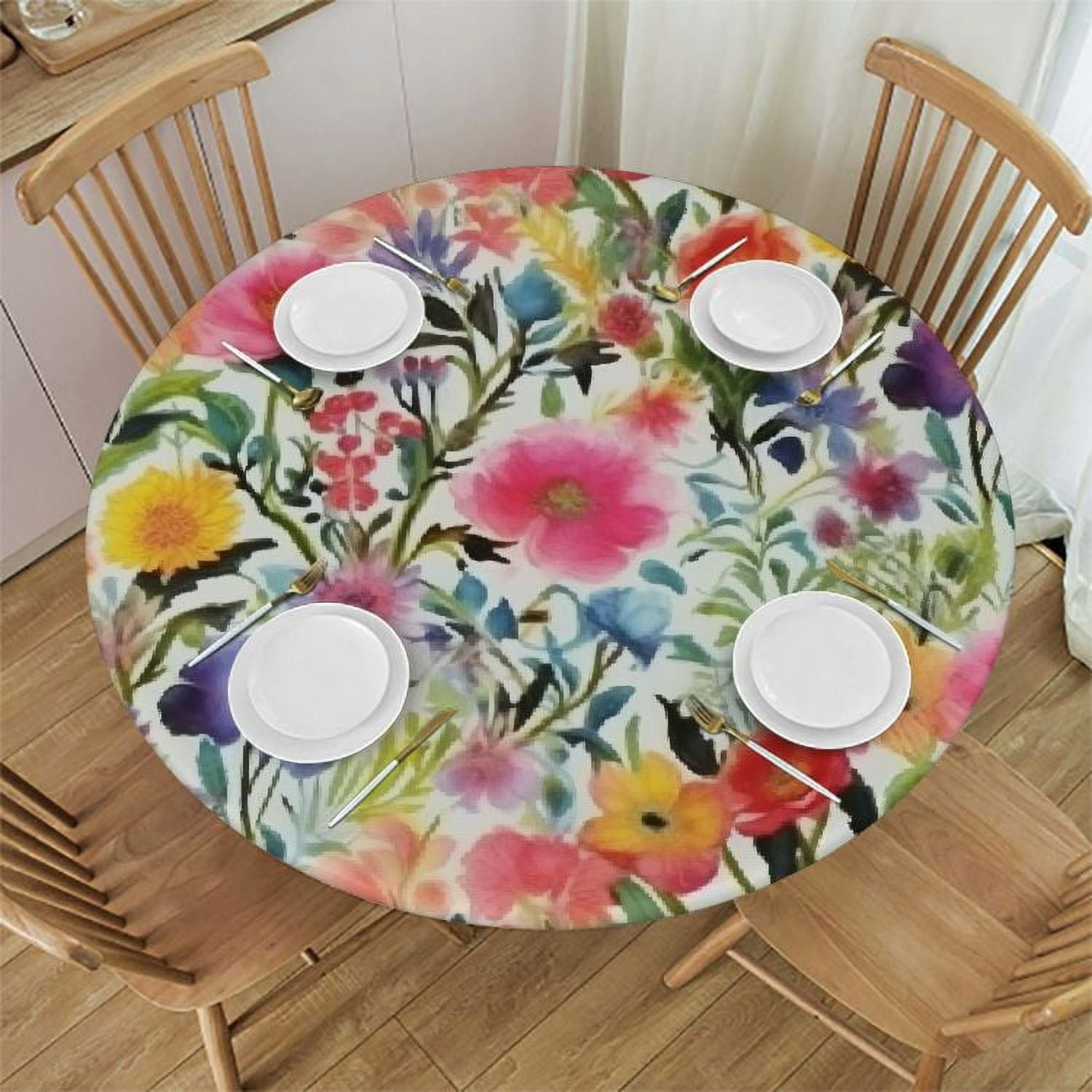JEUXUS Spring Summer Floral Round Tablecloth Flower Table Clothes ...