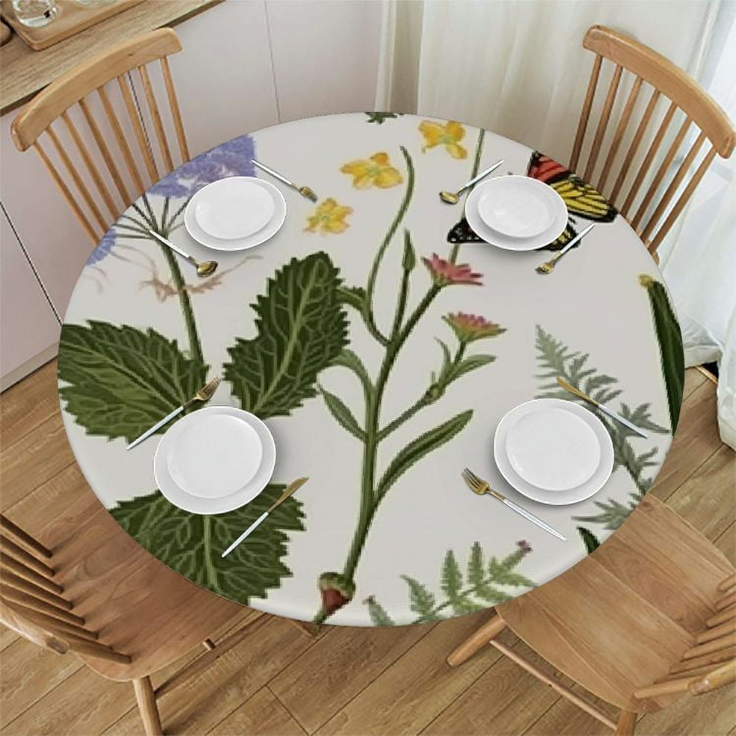 JEUXUS Spring Summer Floral Round Tablecloth Wildflower Leaf Table ...