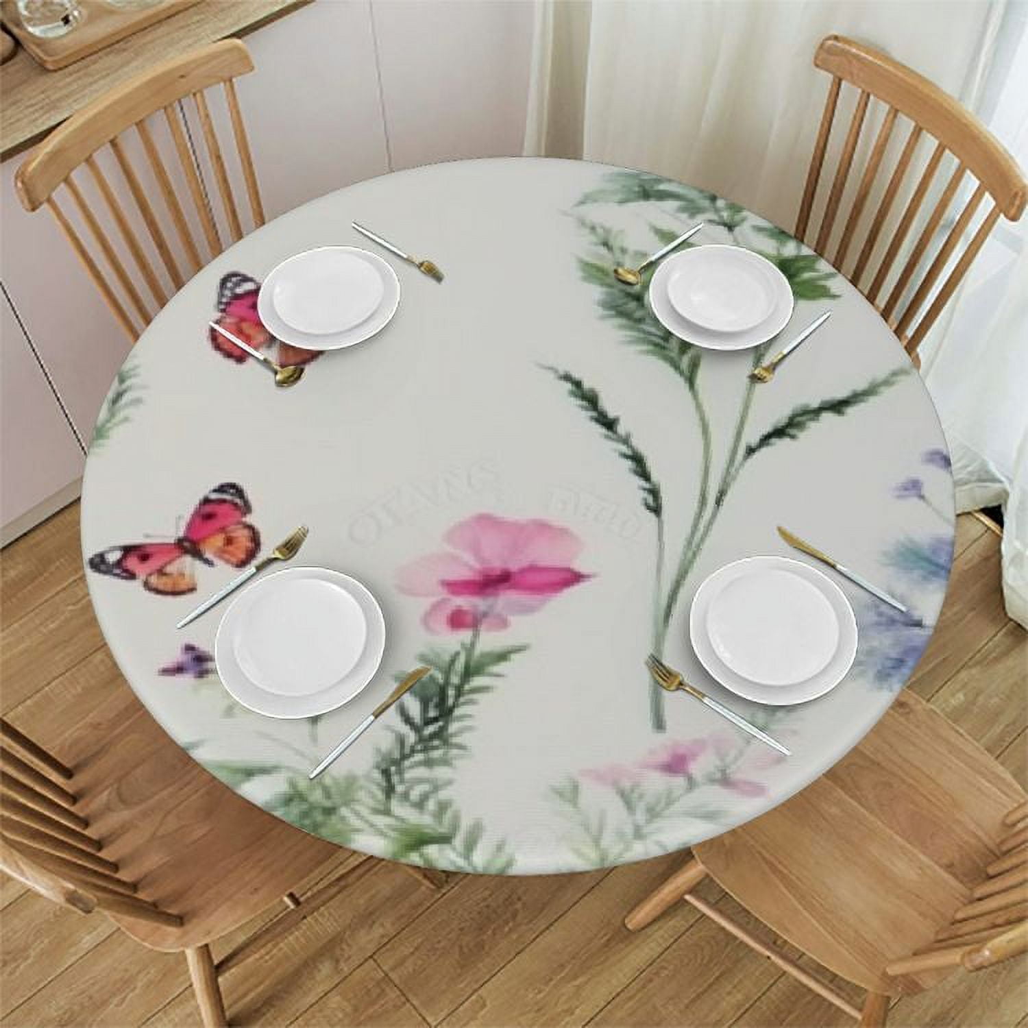 JEUXUS Spring Summer Floral Table cover Round Watercolor Butterfly ...