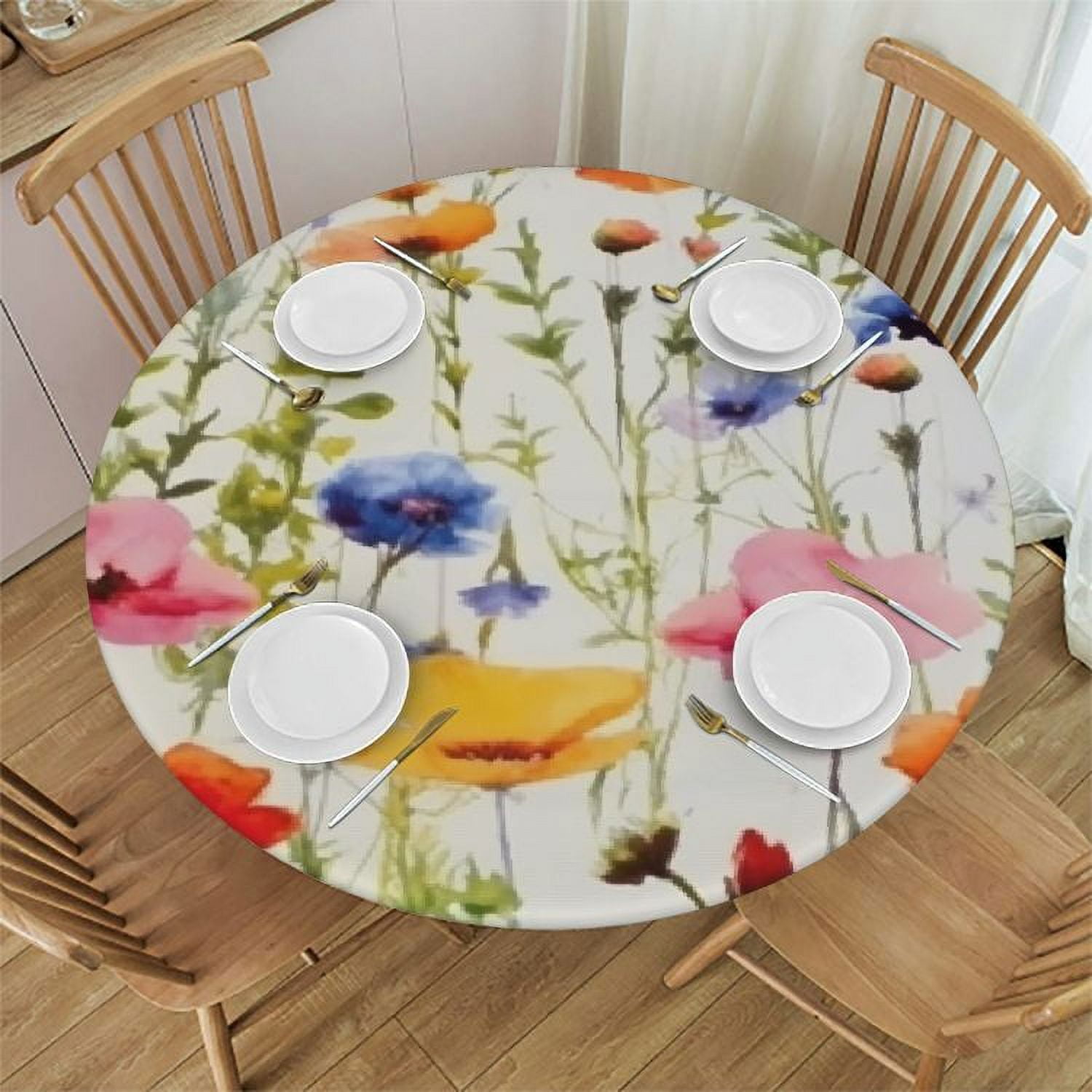 JEUXUS Spring Summer Floral Table cover Round Watercolor Poppy Flower ...