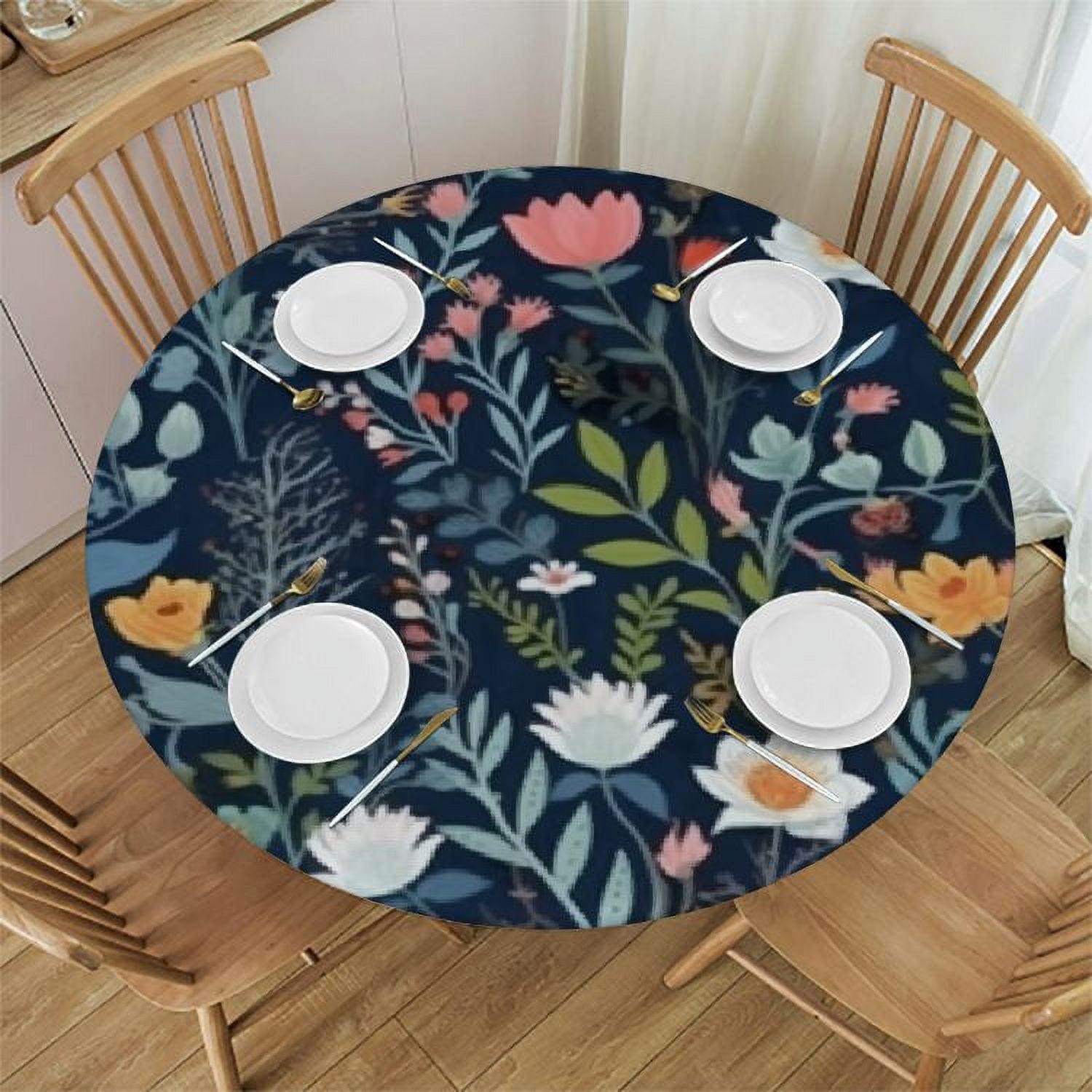 JEUXUS Spring Summer Floral Tablecloth Round Farmhouse Navy Blue ...