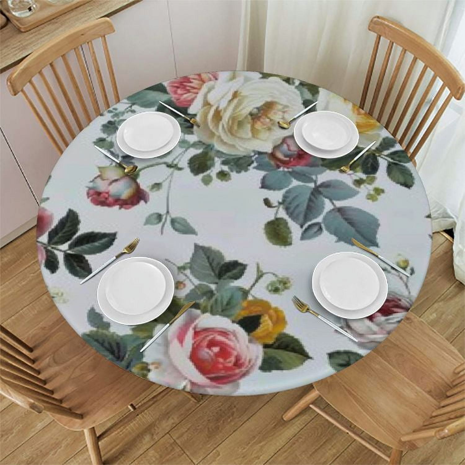 JEUXUS Spring Summer Rose Floral Round Tablecloth Pink Yellow Garden ...