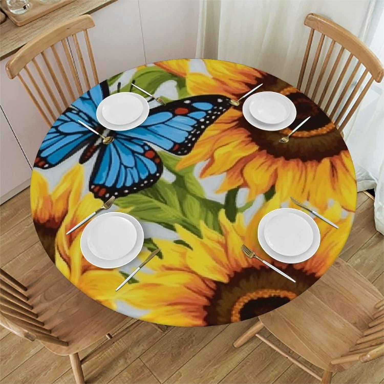 JEUXUS Spring Summer Sunflower Summer Sunshine Blue Butterfly Round ...