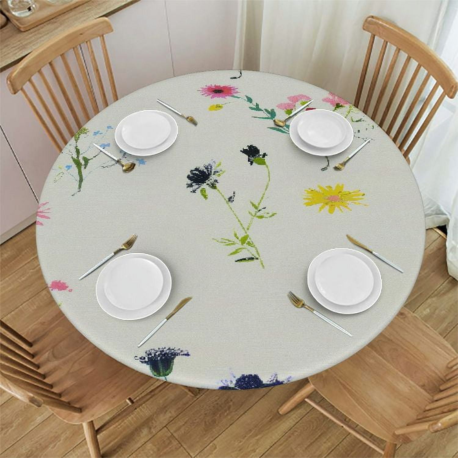 JEUXUS Spring Summer Wildflower Round Tablecloth Floral Leaf Decorative ...