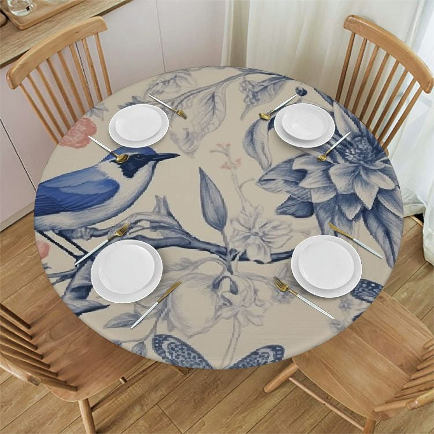 JEUXUS Spring Tablecloth 60×84 Inch, Hand-Drawing Flowers and Birds ...