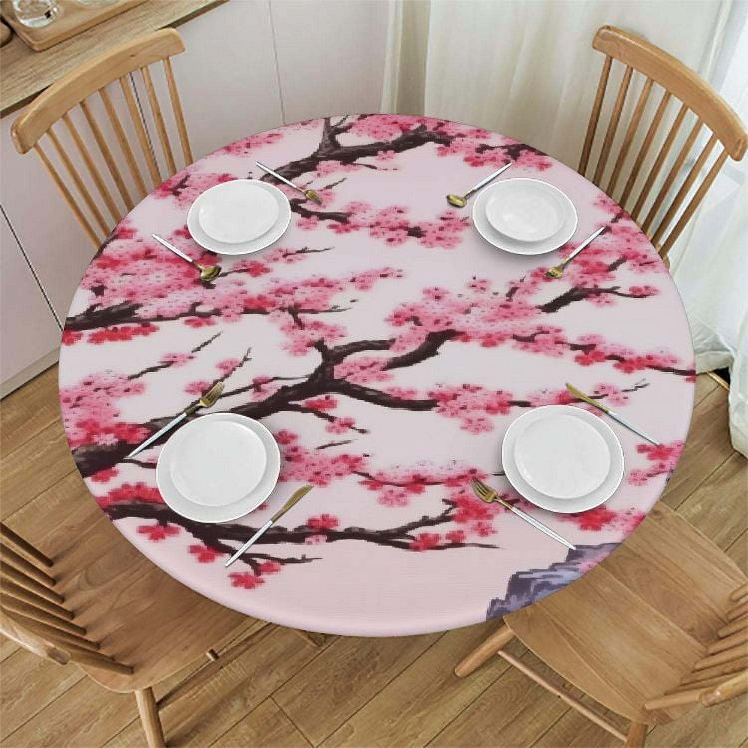 JEUXUS Spring Tablecloth Round Japanese Cherry Blossom Tree Table Cloth ...
