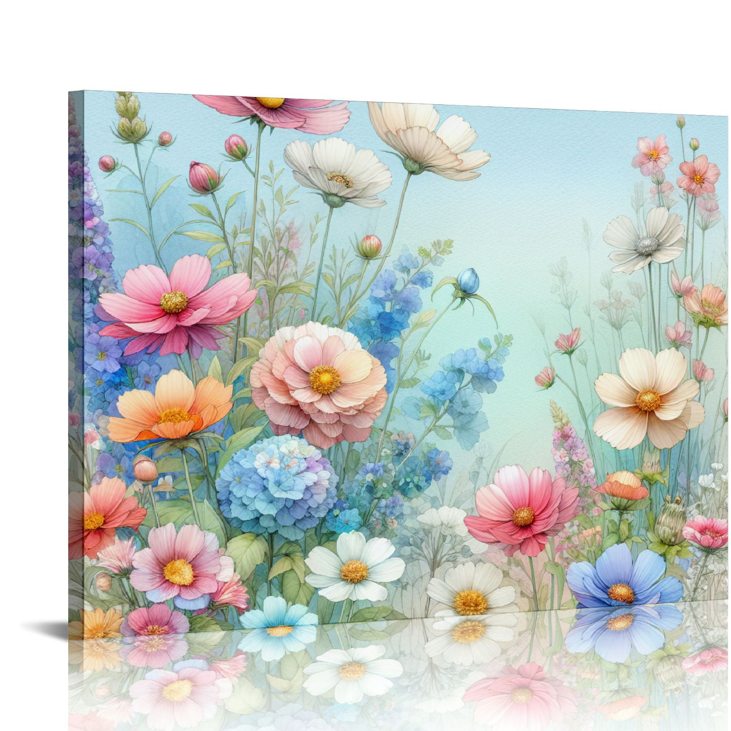 JEUXUS Spring Wall Art Decor Framed Canvas Wall Art Wildflowers Floral ...