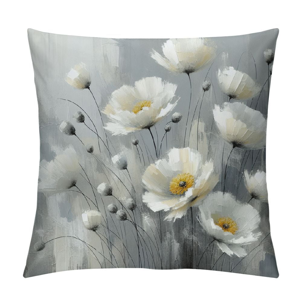 JEUXUS Square Abstract Floral Modern White Blooming Blossom Plush ...