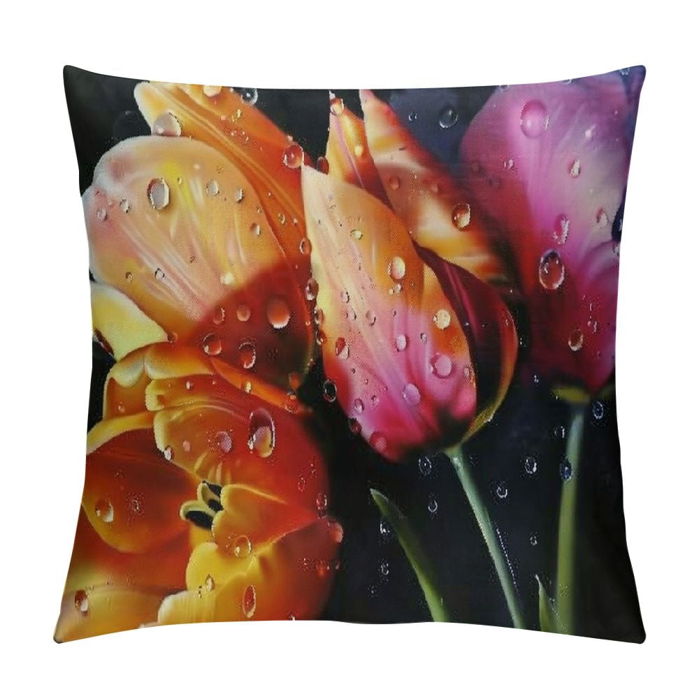 JEUXUS Square Plush Pillowcase Tulip Flower Colorful Tulips Print Floral Picture White - Walmart.com