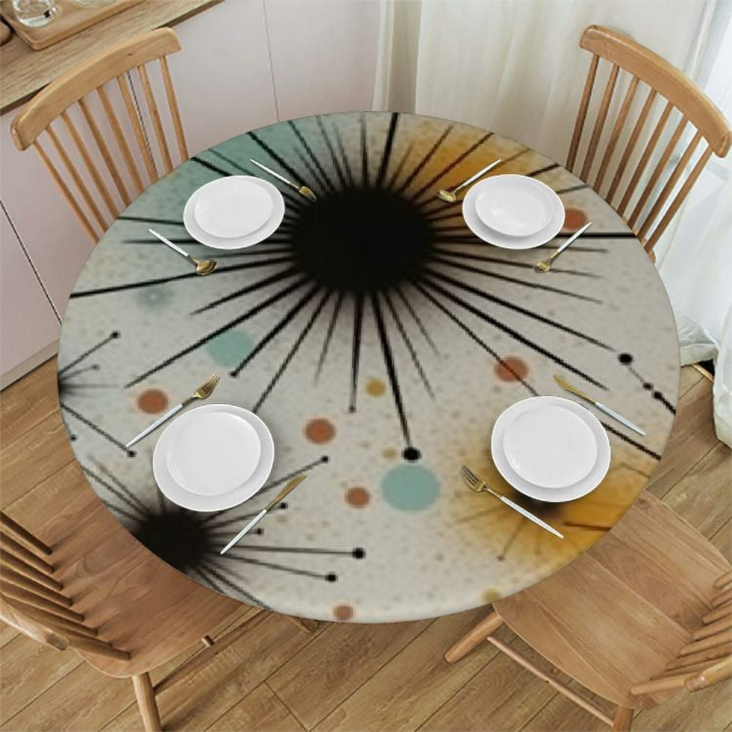 JEUXUS Stain Resistant Dust-Proof Round Table Cloths - Star Retro Mid ...