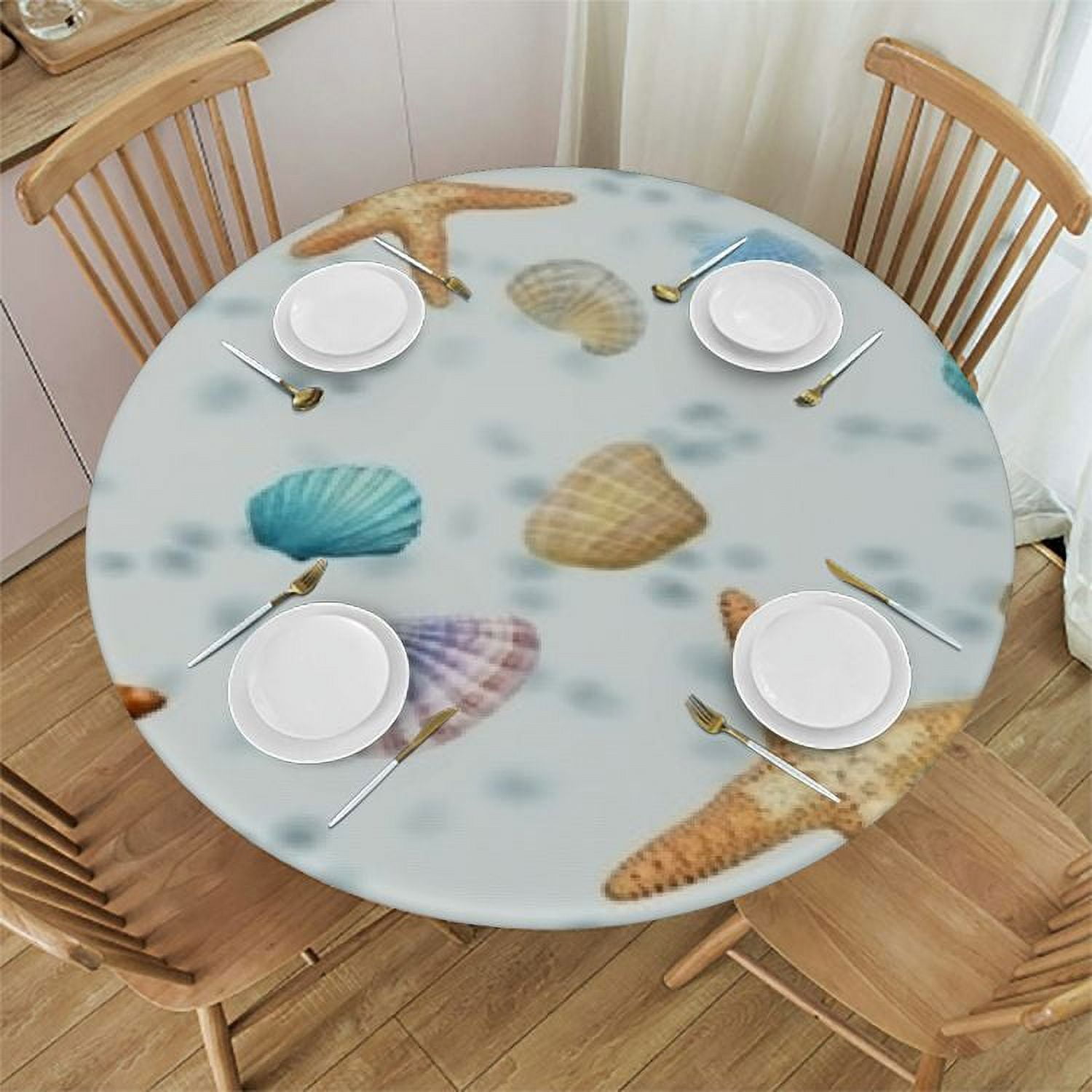JEUXUS Starfish Coral Round Tablecloth Nautical Coastal Seashell Circle ...