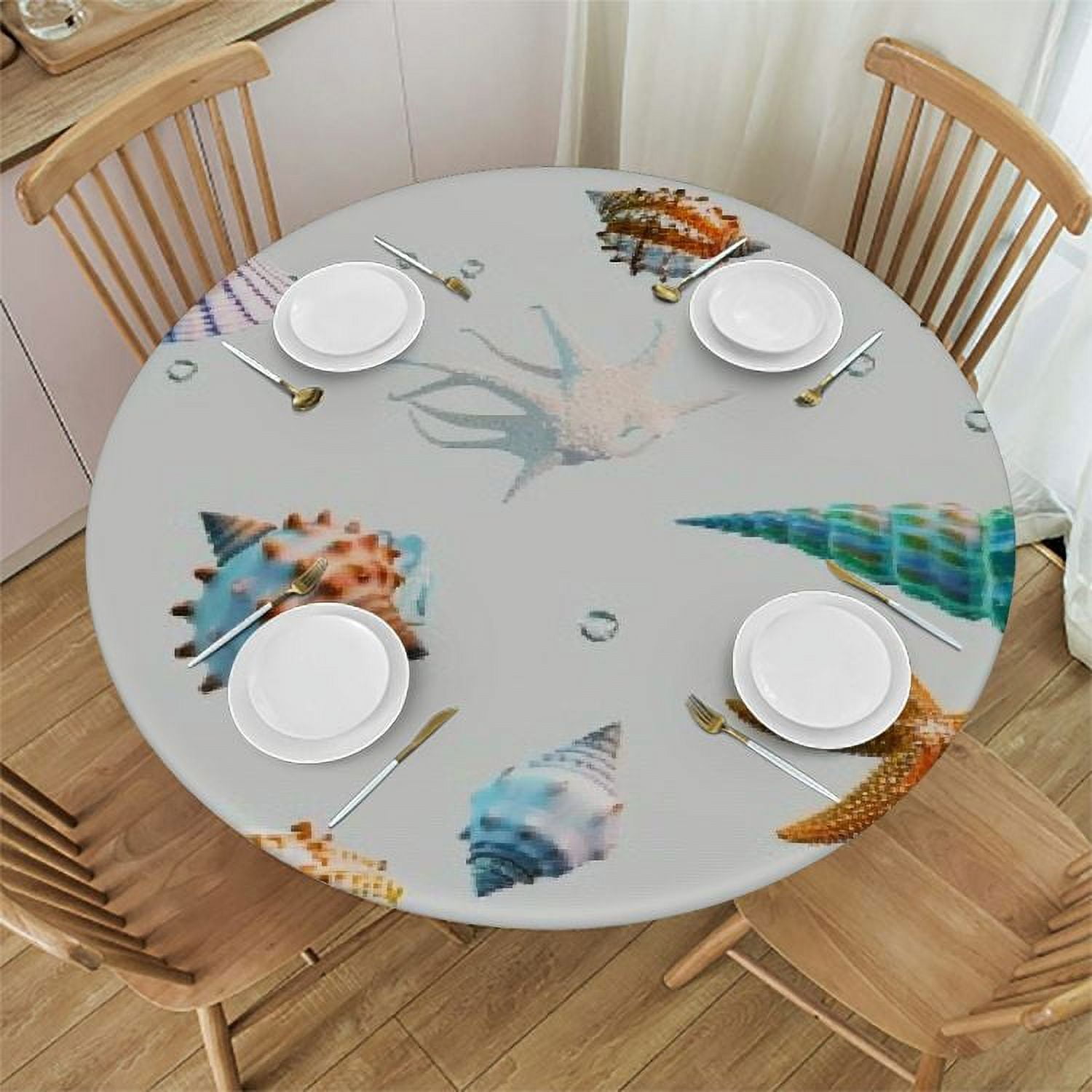 JEUXUS Starfish Coral Round Tablecloth Nautical Coastal Seashell Circle ...