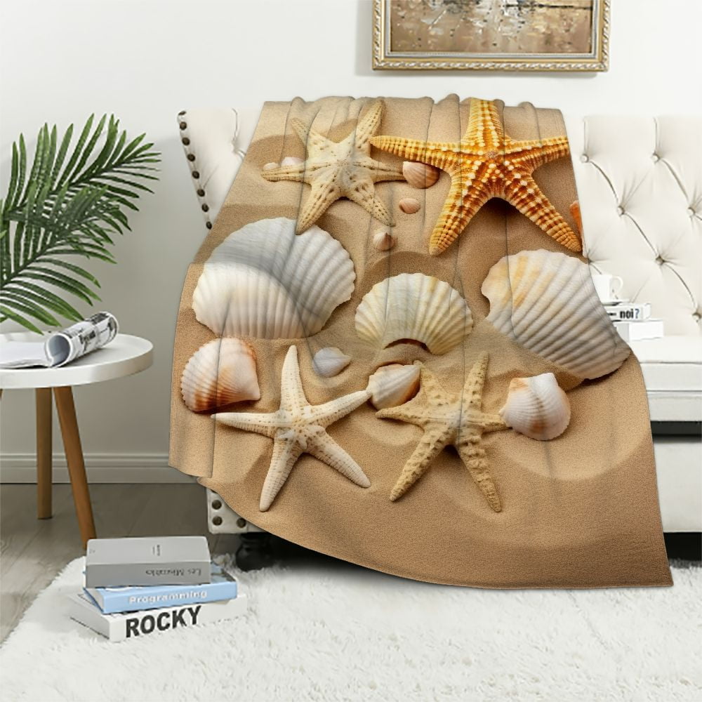 RUIYC Starfish Throw Blanket Beach Starfish Seashells Plush Blanket for ...