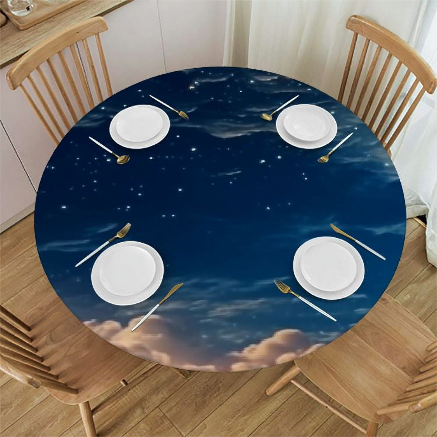 JEUXUS Starry Sky Clouds Table Cloth Round Cover Round Fitted ...