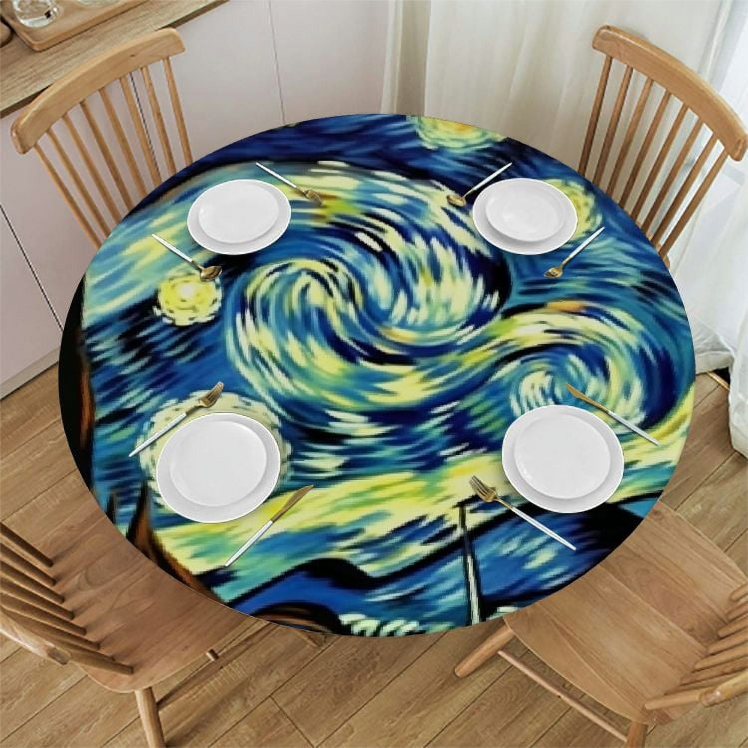 JEUXUS Starry Sky Round Table Cloths Decor, Van Gogh Washable Table ...