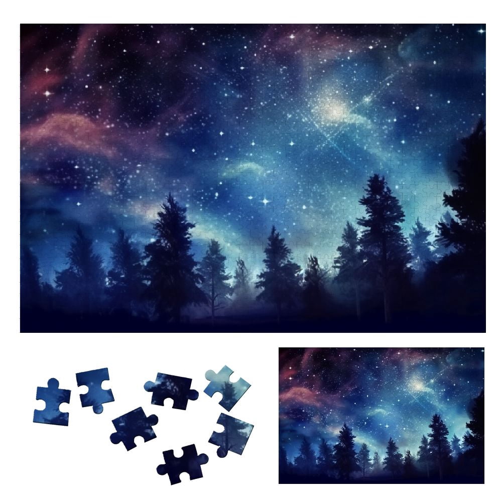 JEUXUS Stars, Trees, Night Sky Wooden Jigsaw Puzzle Challenging ...