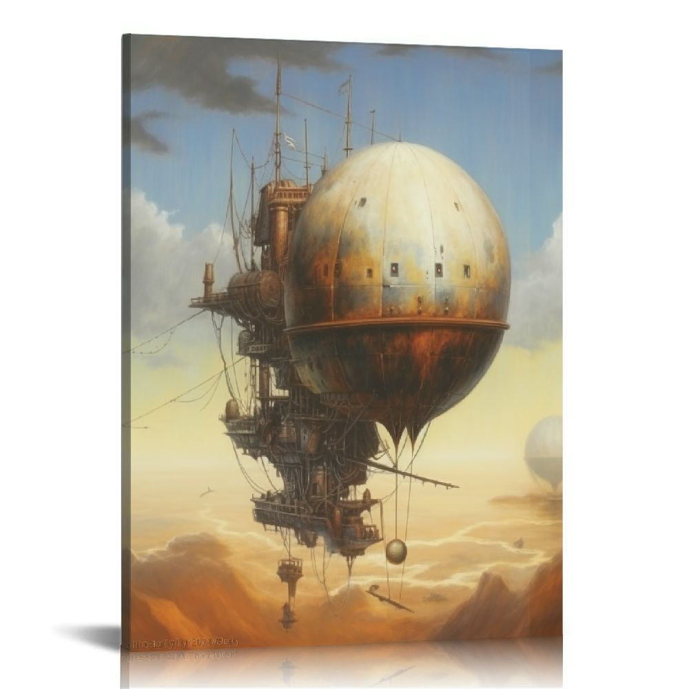 JEUXUS Steampunk Airship Vintage Poster Oil Painting on Canvas Wall Art ...