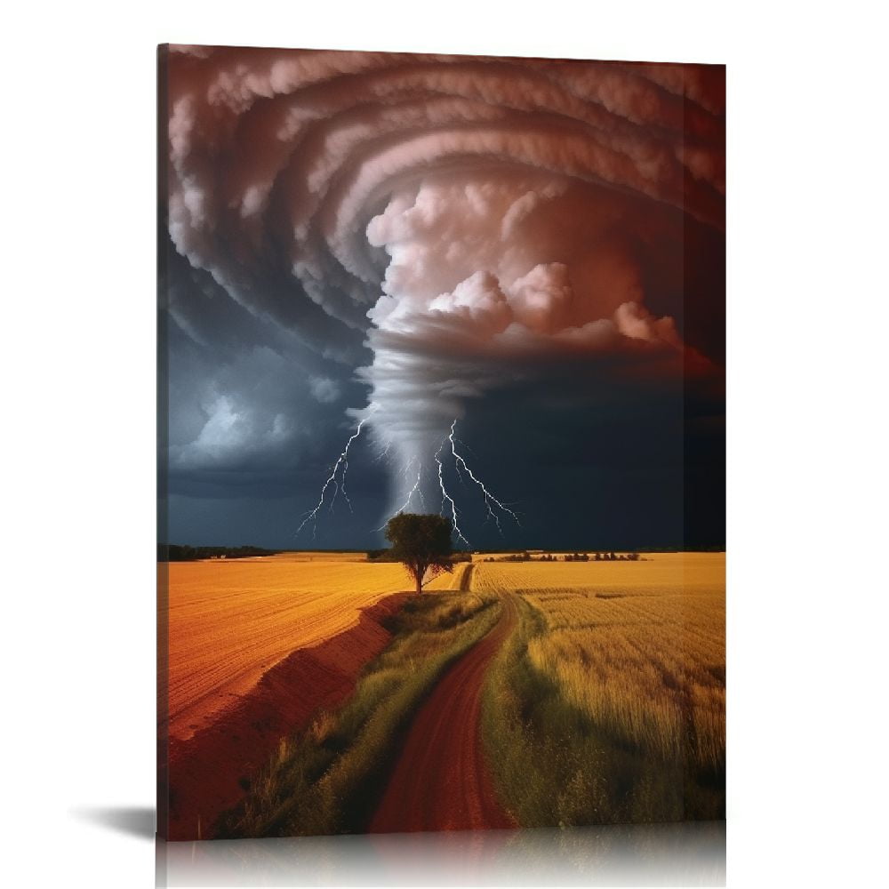 JEUXUS Storm Wall Art, Tornado Over Open Prairie, Thunderstorm wall art ...