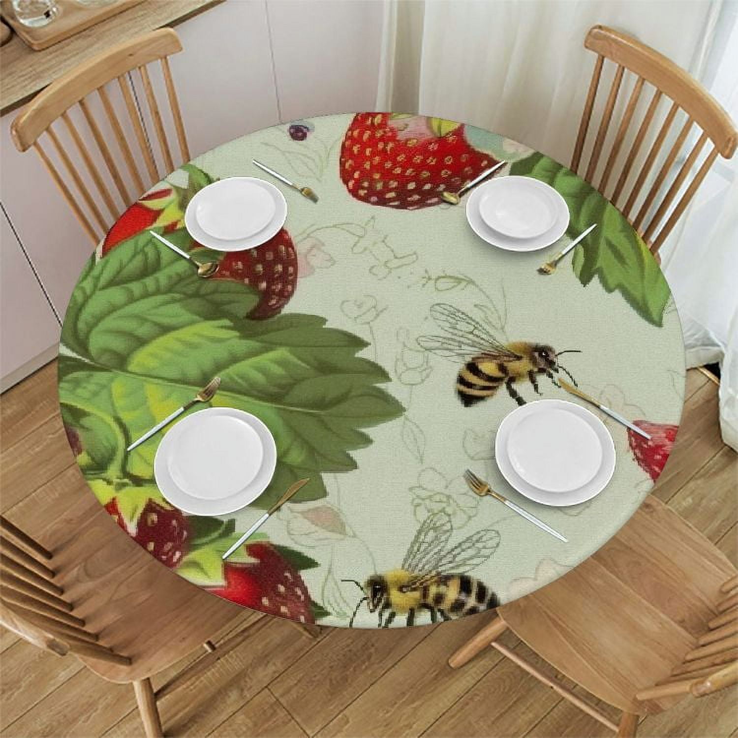 JEUXUS Strawberry Pattern Round Fitted Tablecloth Elastic Edge ...