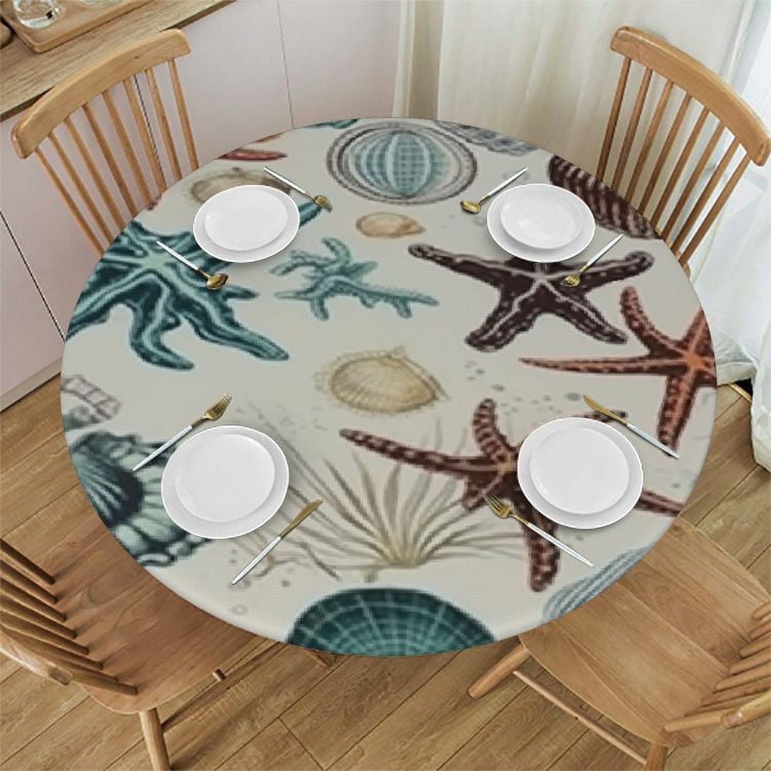 JEUXUS Summer Beach Starfish Round Tablecloth Blue Sea Summer Theme ...