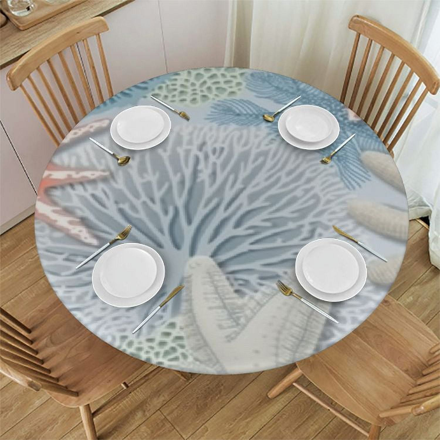 RUIYC Summer Coastal Tablecloth Round Waterproof Rustic Blue Ocean ...