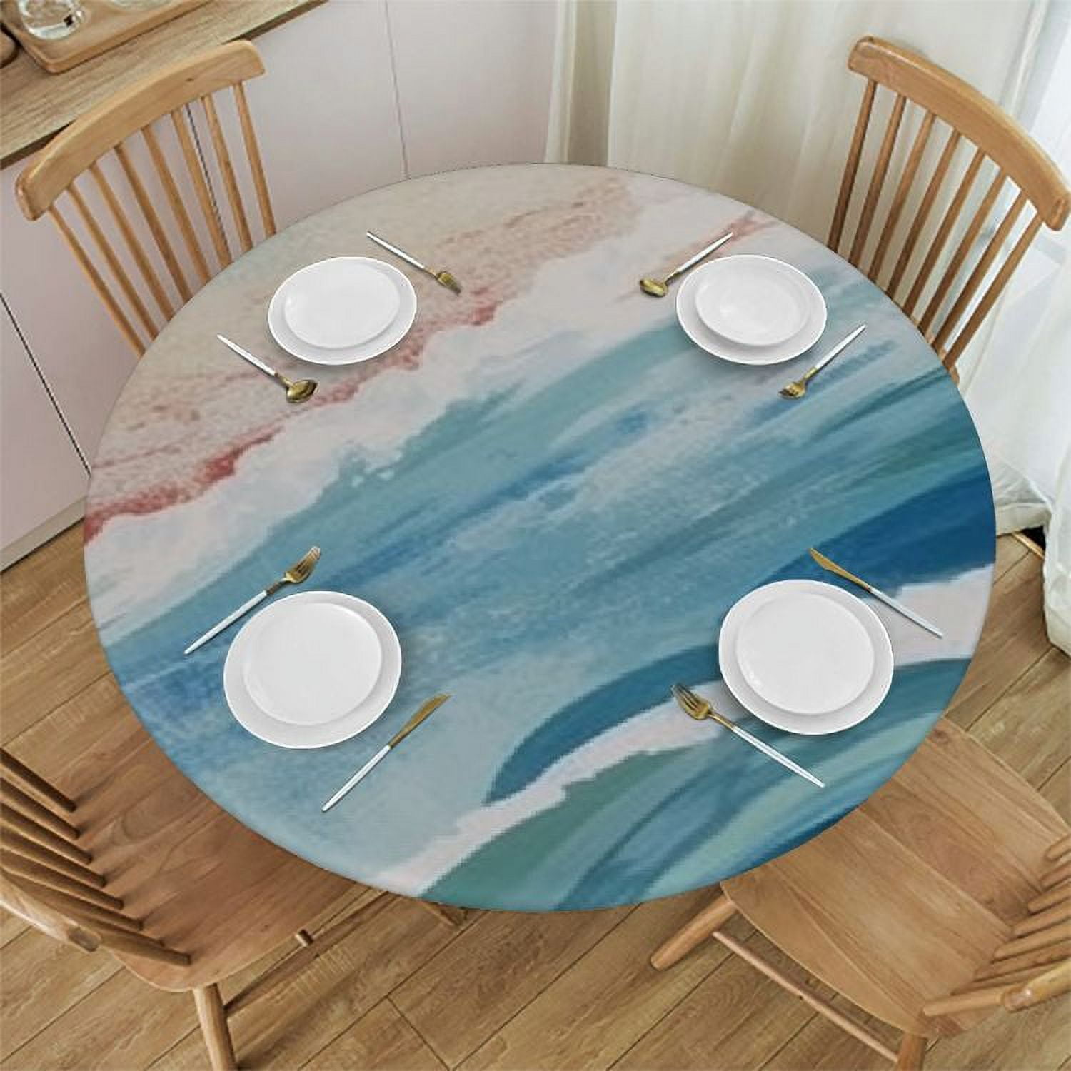 RUIYC Summer Ocean Round Fitted Table cover Beach Seaside Waterproof ...