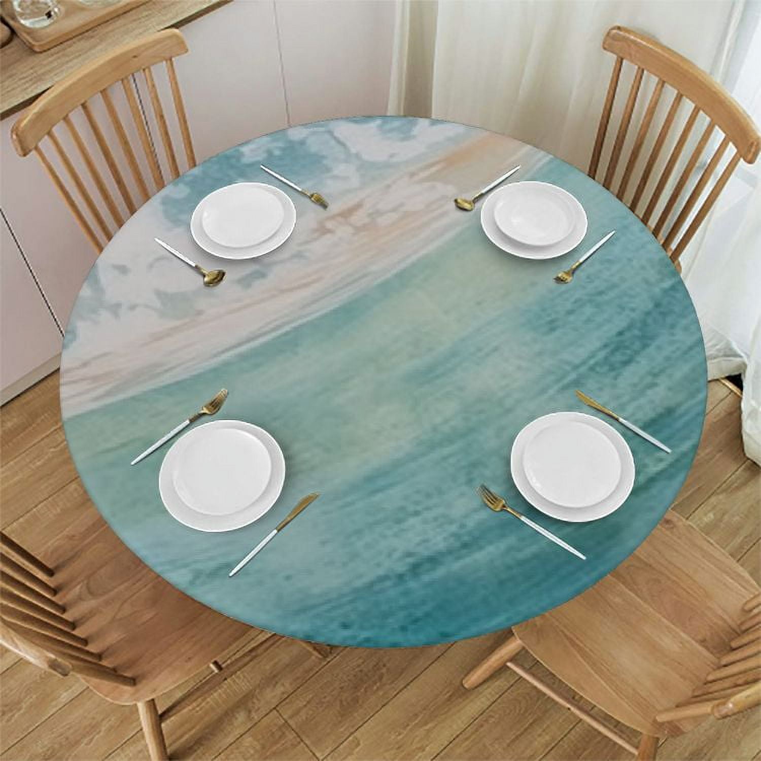 RUIYC Summer Ocean Round Fitted Tablecloth Beach Seaside Waterproof ...