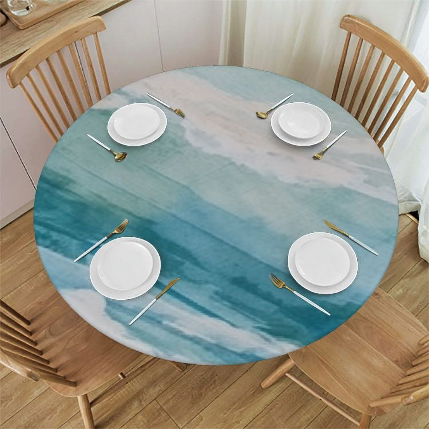 JEUXUS Summer Ocean Round Fitted Tablecloth Beach Seaside Waterproof ...