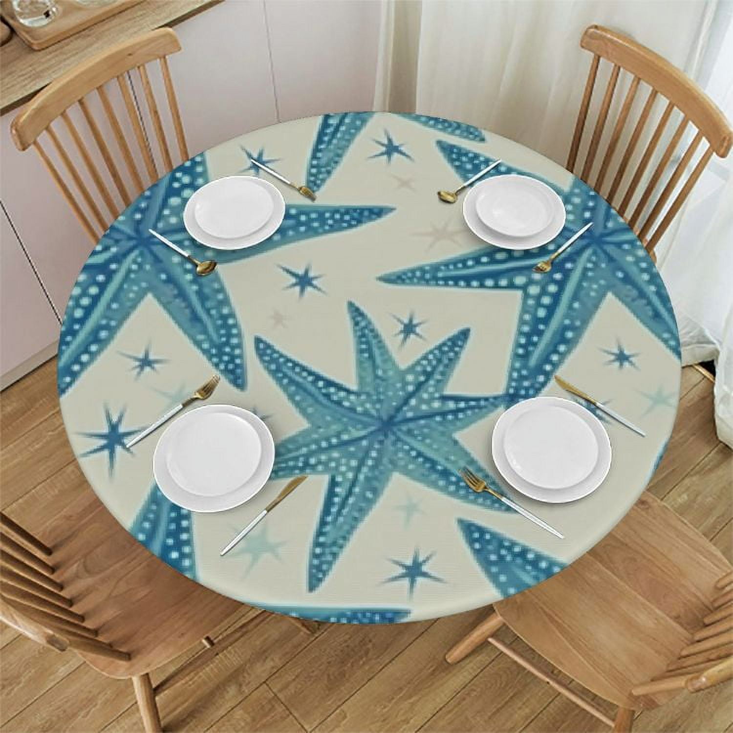 RUIYC Summer Round Tablecloth Coastal Starfish Nautical Table Clothes ...