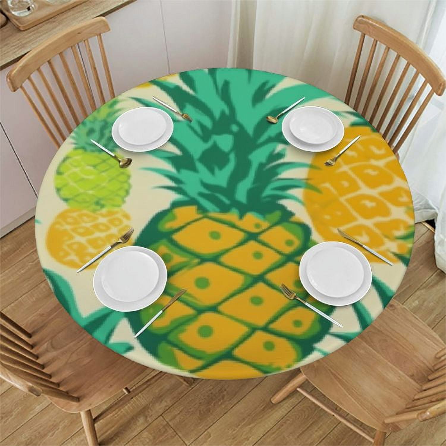 JEUXUS Summer Round Tablecloth Pineapple Tropical Fruit Table Clothes Rustic Blue Yellow ...