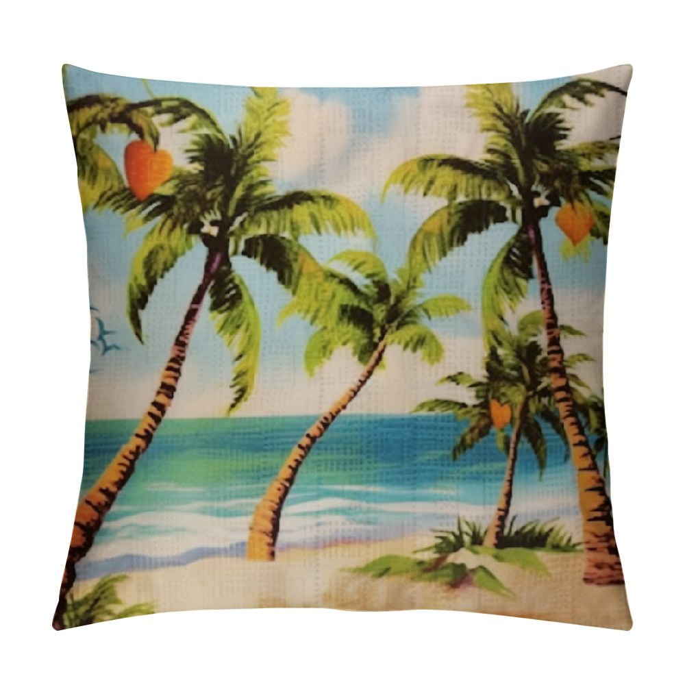 JEUXUS Summer Throw Pillow Covers Tropical Beach Coastal Cushion Case ...