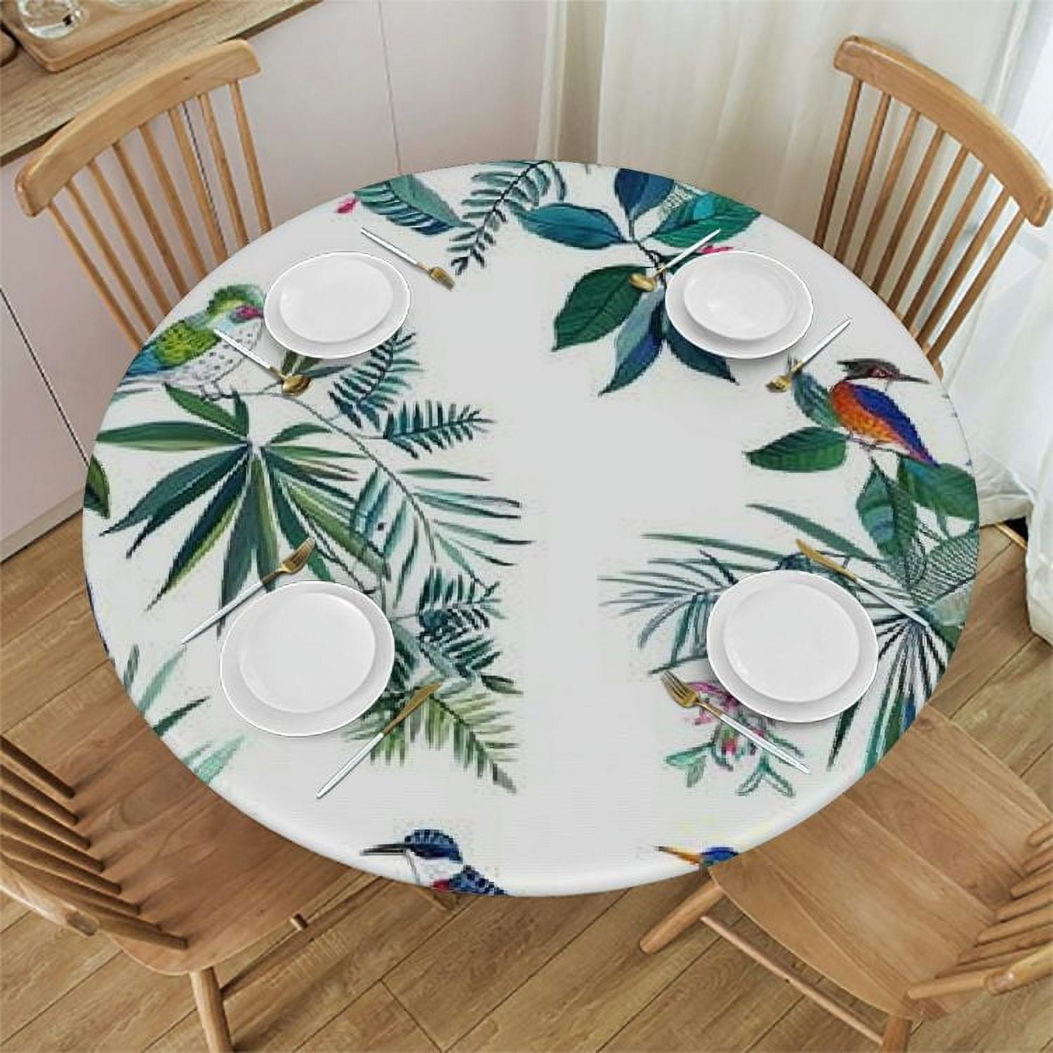JEUXUS Summer Tropical Palm Leaf Round Tablecloth Spring Floral ...