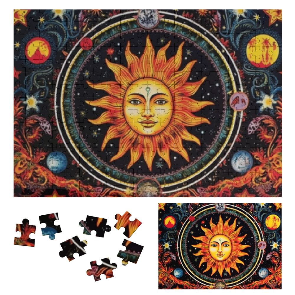 JEUXUS Sun Moon Psychedelic Art Wooden Puzzle Challenging Difficult ...