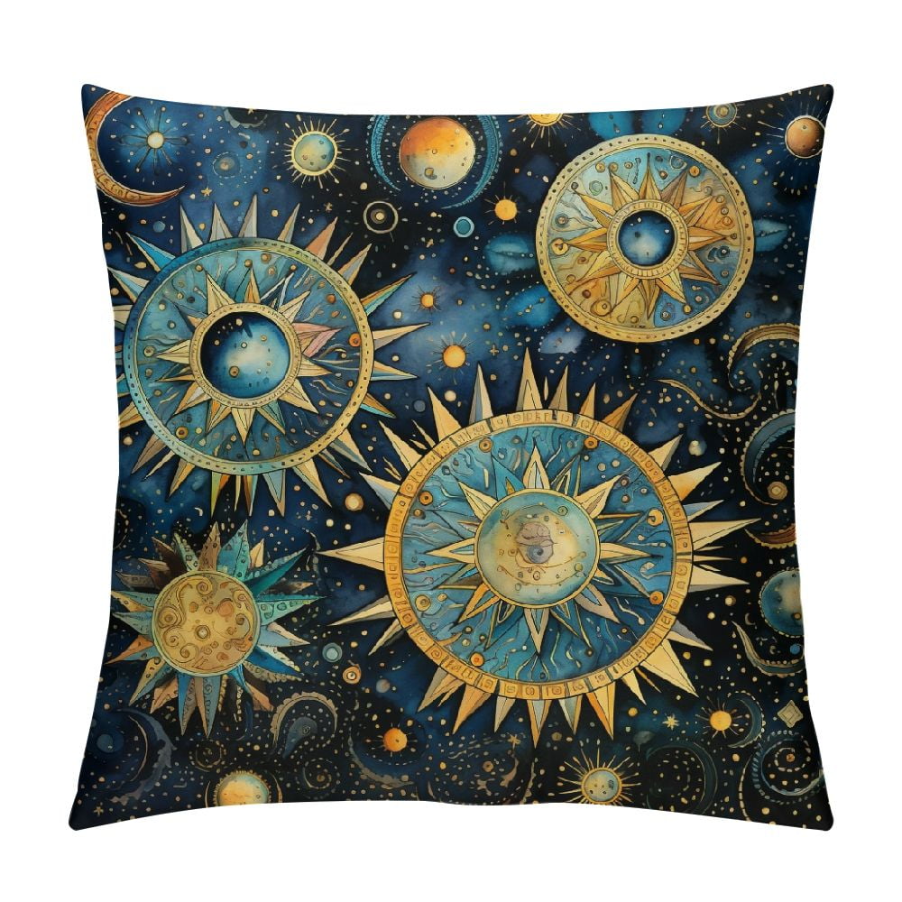 JEUXUS Sun and Moon Throw Pillow Covers , Mysterious Moth Butterfly Stars Floral Square Pillow ...